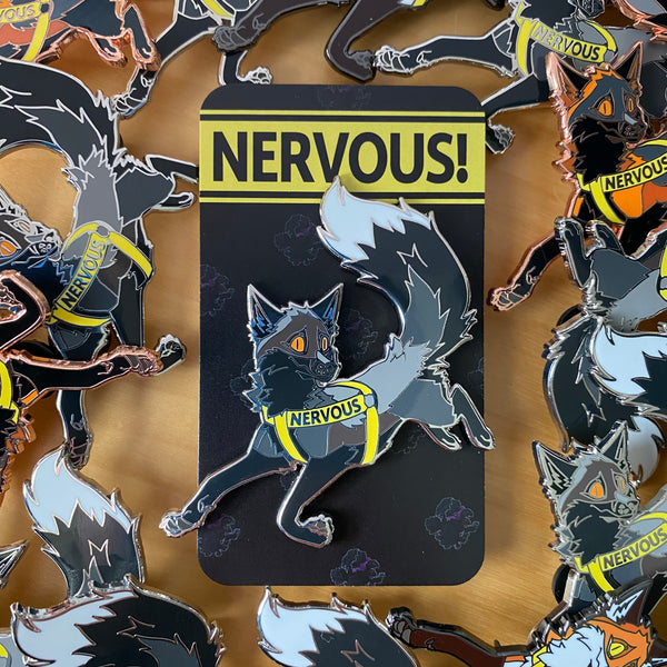 NERVOUS! Fox Enamel Pin - crow-party